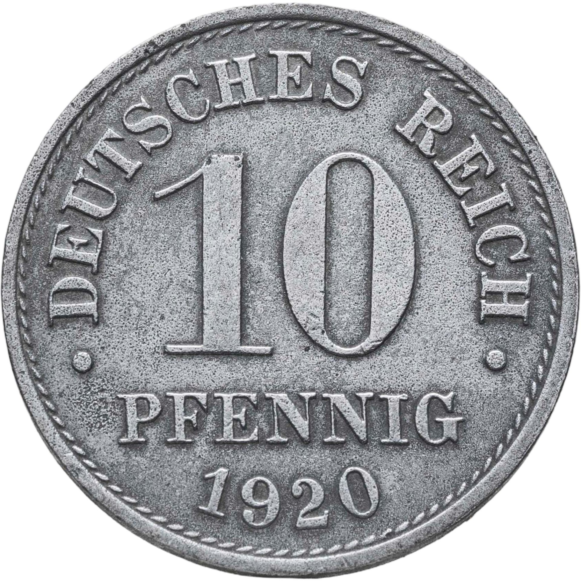 Германия 10 пфеннигов pfennig 1920, Цинк, в сохранности VF-XF