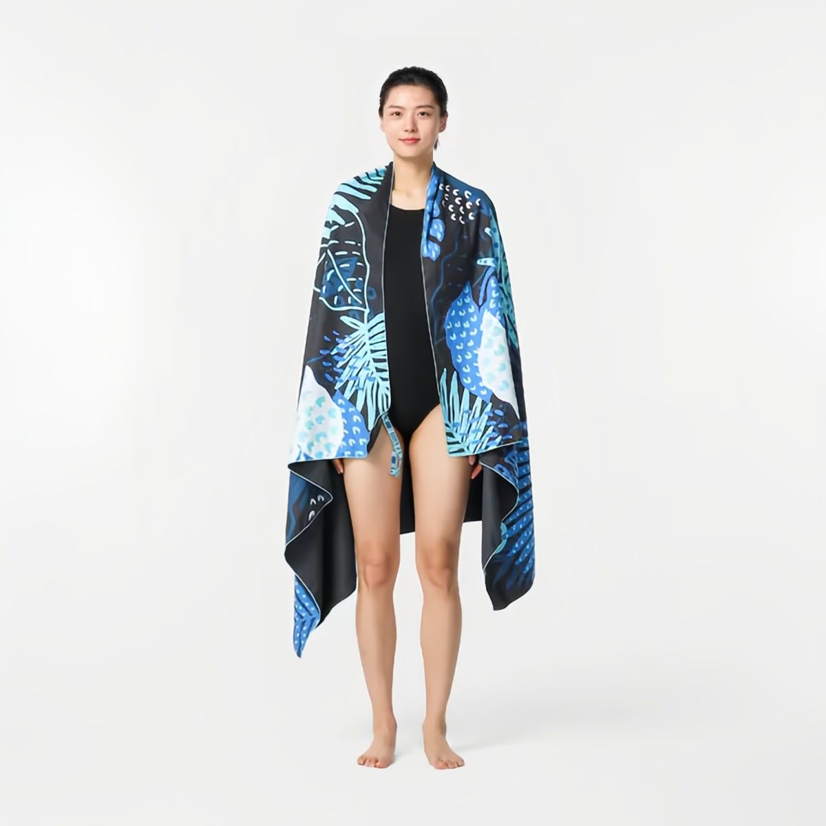 DECATHLON Полотенце банное 110x175 см, полиэстер, черный, темно-синий, 1 шт