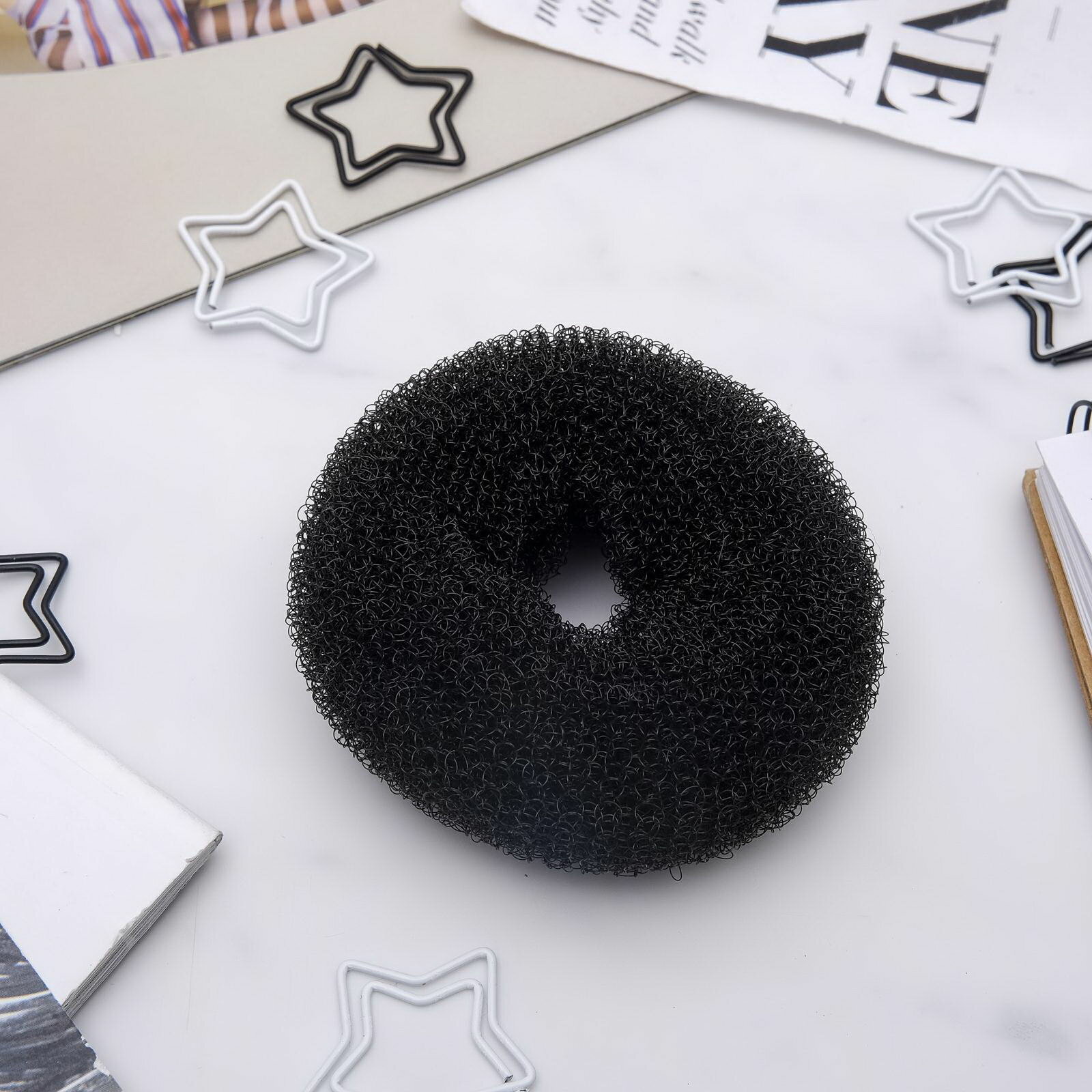 Валик - резинка для создания пучка, 4x7 см, чёрный, цвет: чёрный, 6 шт.