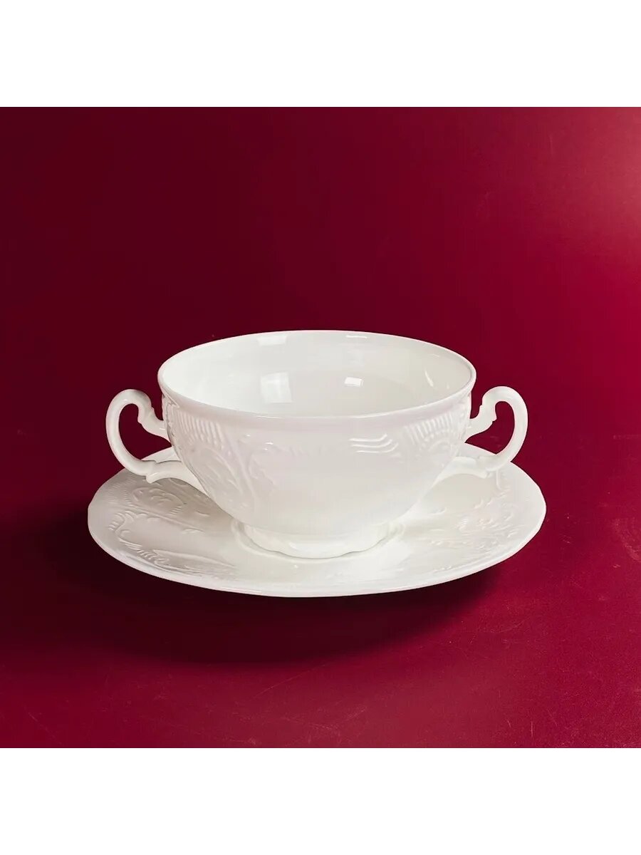 Бульонница с тарелкой Lenardi Maria 390мл 17.5см костяной фарфор