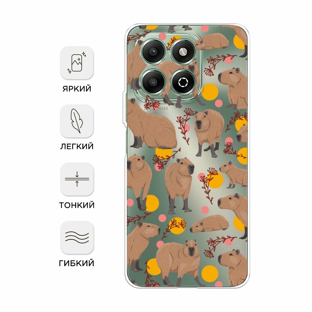 Чехол на Honor X6b / Хонор X6b с принтом "Капибара паттерн", прозрачный — фото 1