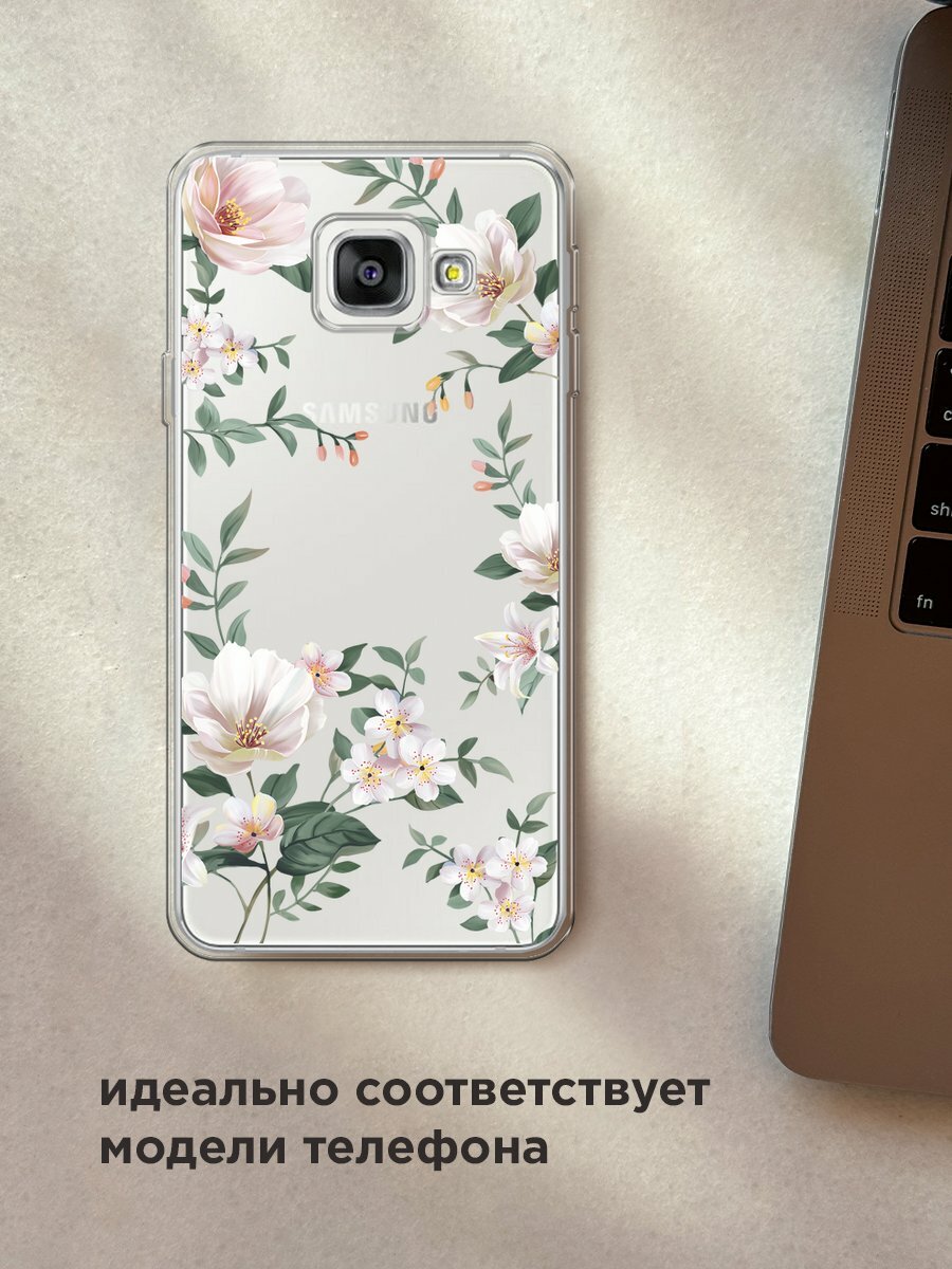 Чехол на Samsung Galaxy A3 2016 / Самсунг Галакси А3 2016 с принтом "Beautiful white flowers", прозрачный — фото 1