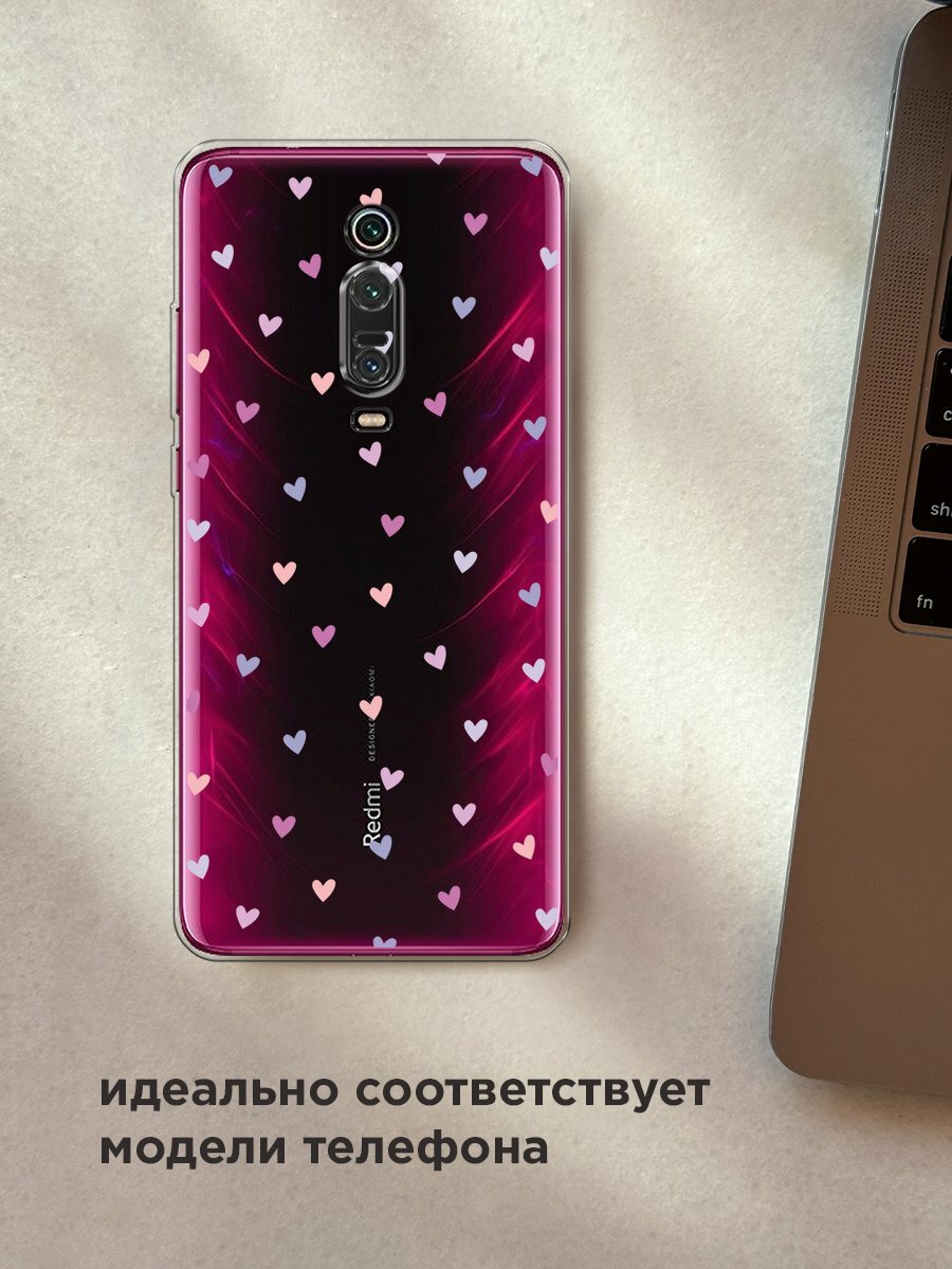 Чехол на Xiaomi Redmi K20/K20 Pro/Mi 9T/9T Pro / Сяоми Редми К20 с принтом "Пастельные сиреневые сердечки", прозрачный — фото 1