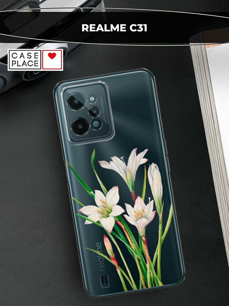 Чехол на Realme C31 / Реалми C31 с принтом "White lily", прозрачный