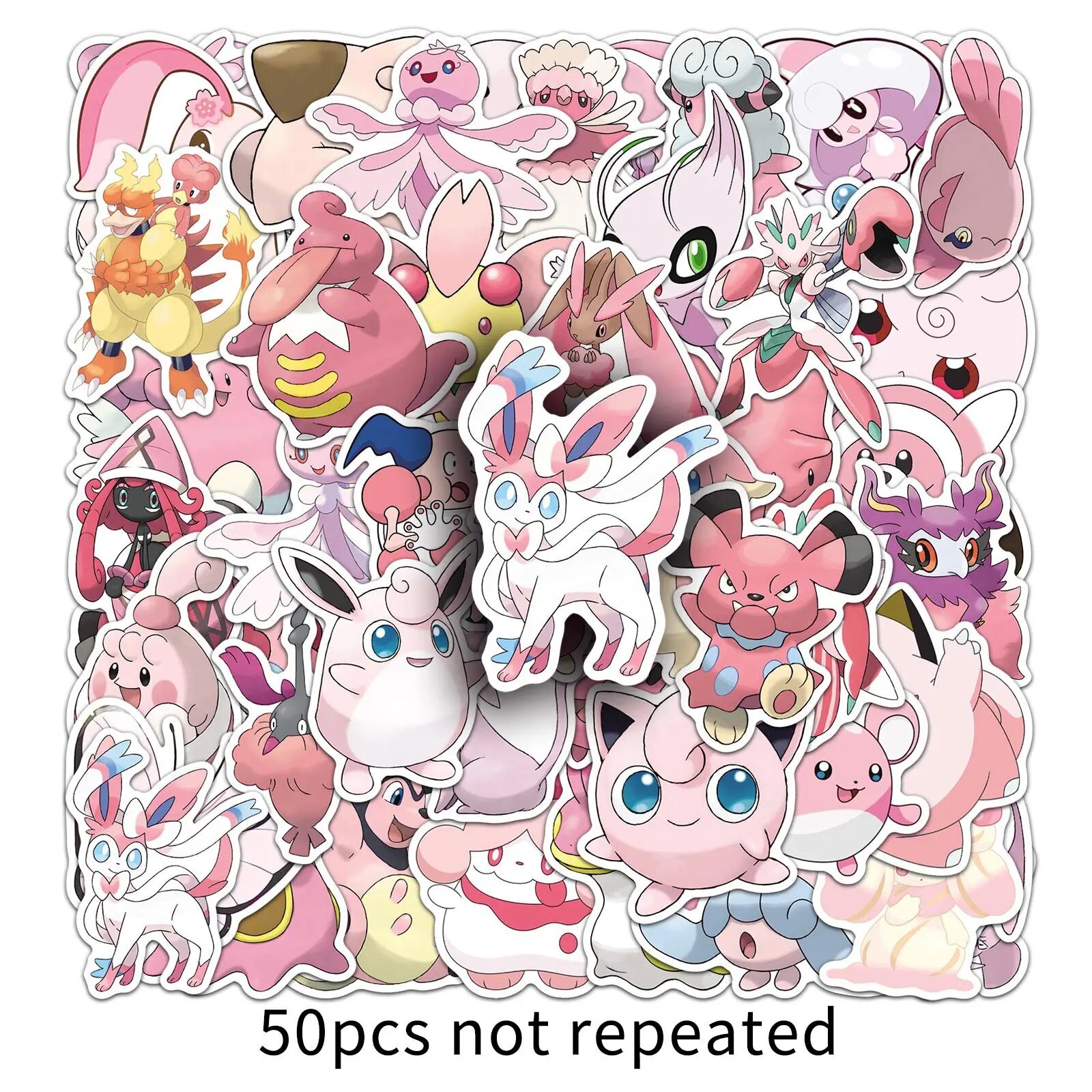 Новинка 2025 года, 50 шт, розовые покемоны, японские комиксы, креативные милые наклейки для ручного счета, чемодана, ноутбука