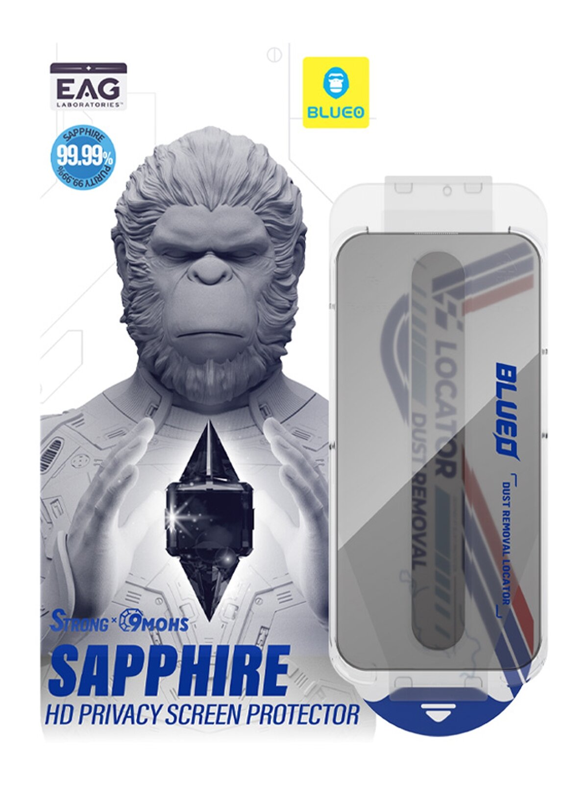 BlueO стекло антишпион из сапфира для iPhone 17 Pro Max/16 Pro Max, SAPPHIRE Privacy Black (+installerPro)