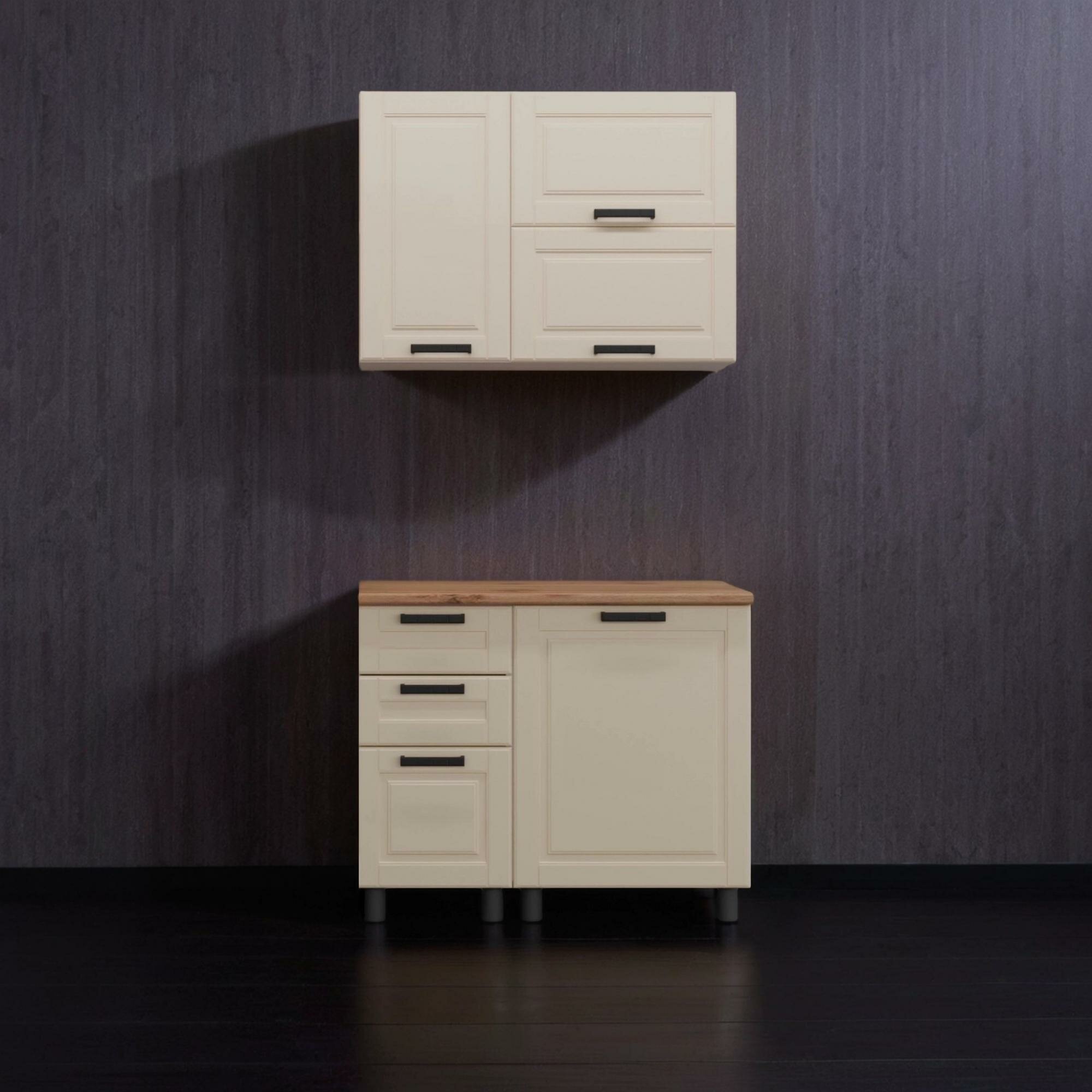 МК Аленушка 1 м с 3 ящ. Астра Крем, скоба черный, сонома