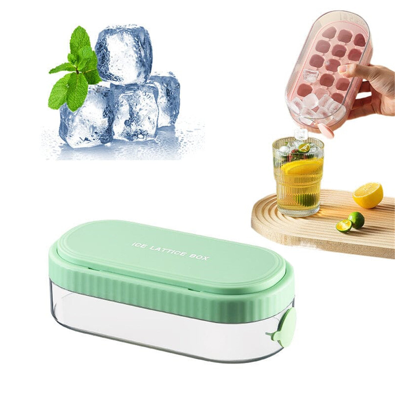 Press Type Ice Cube Tray, лоток для льда силиконовый 18-ячеечный с крышкой, быстрая заливка, DIY лоток для приготовления льда, кухонный инструмент, размер 22*12*7cm, материал PP, PET, TPE, силикон, в комплект входят 1*Press Ice Cube Box