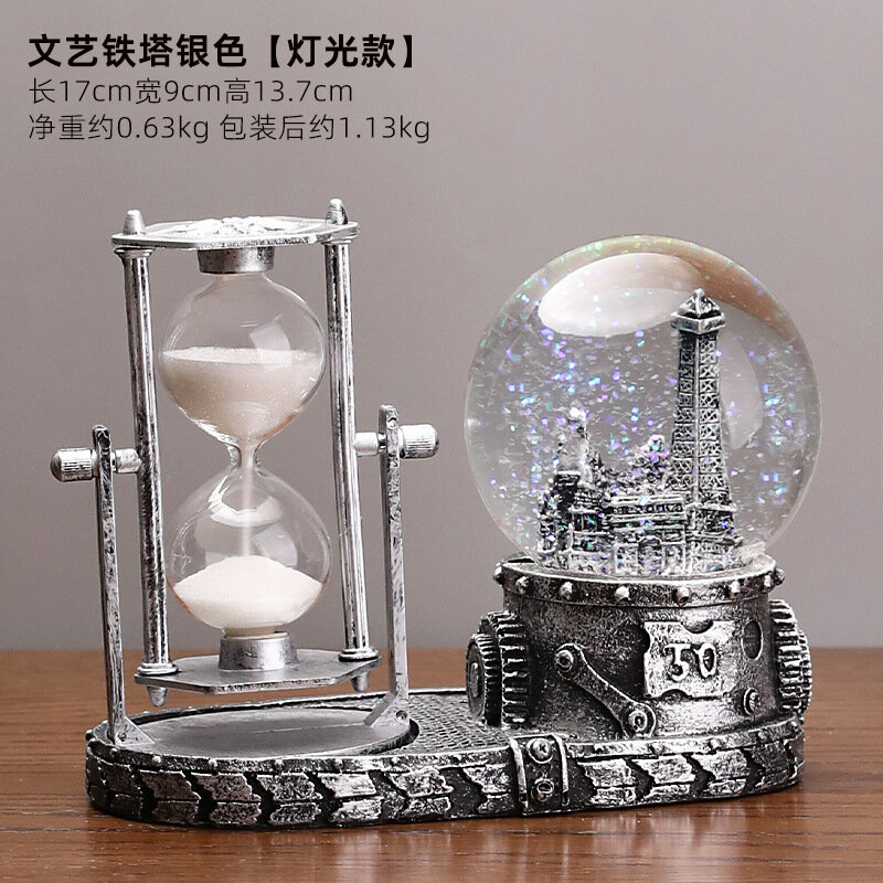 Песочные часы "Эйфелева башня", с хрустальным шаром, смоляные, ретро-серия "Астронавт"