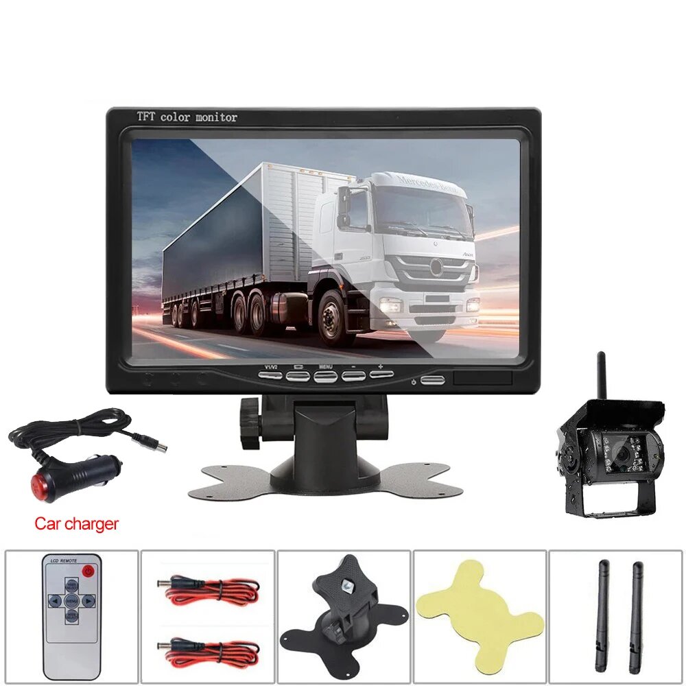 Беспроводная Камера Заднего Вида С 7-дюймовым TFT-монитором Для Грузовиков, Автобусов, Прицепов, 12-24В, Система Ночного Видения