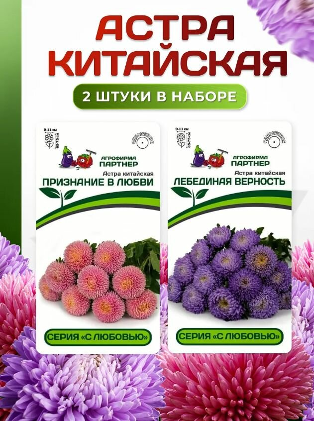 Семена набор астры "Лебединая верность" и "Признание в любви", однолетние, 2 упаковки