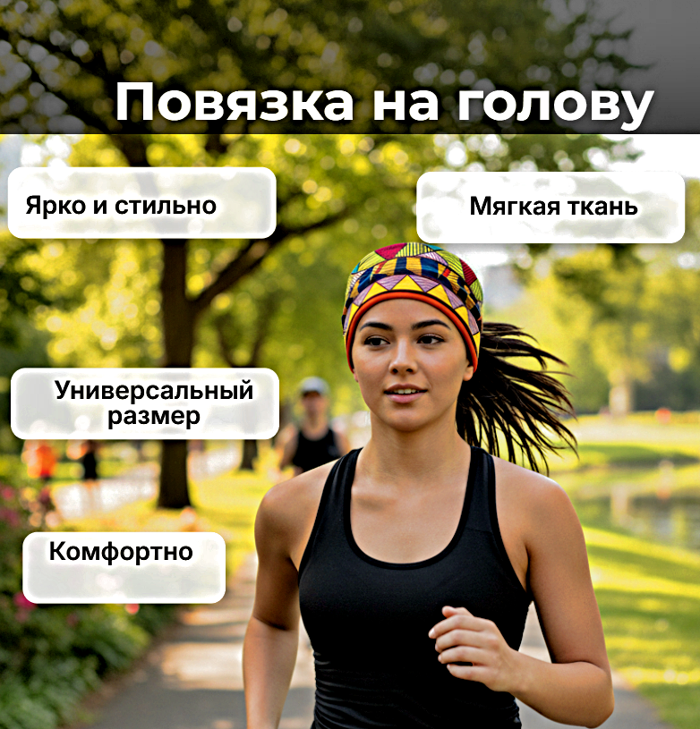 Повязка на голову "Стиль Бохо", черно-желтая, женская, текстиль, 1 шт