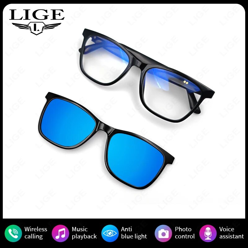2025 Magnetic Frame Smart Glasses Wireless Call 2 In 1 Audio Music Call Anti-blue light UV400 Polarized Lens Men Sunglasses