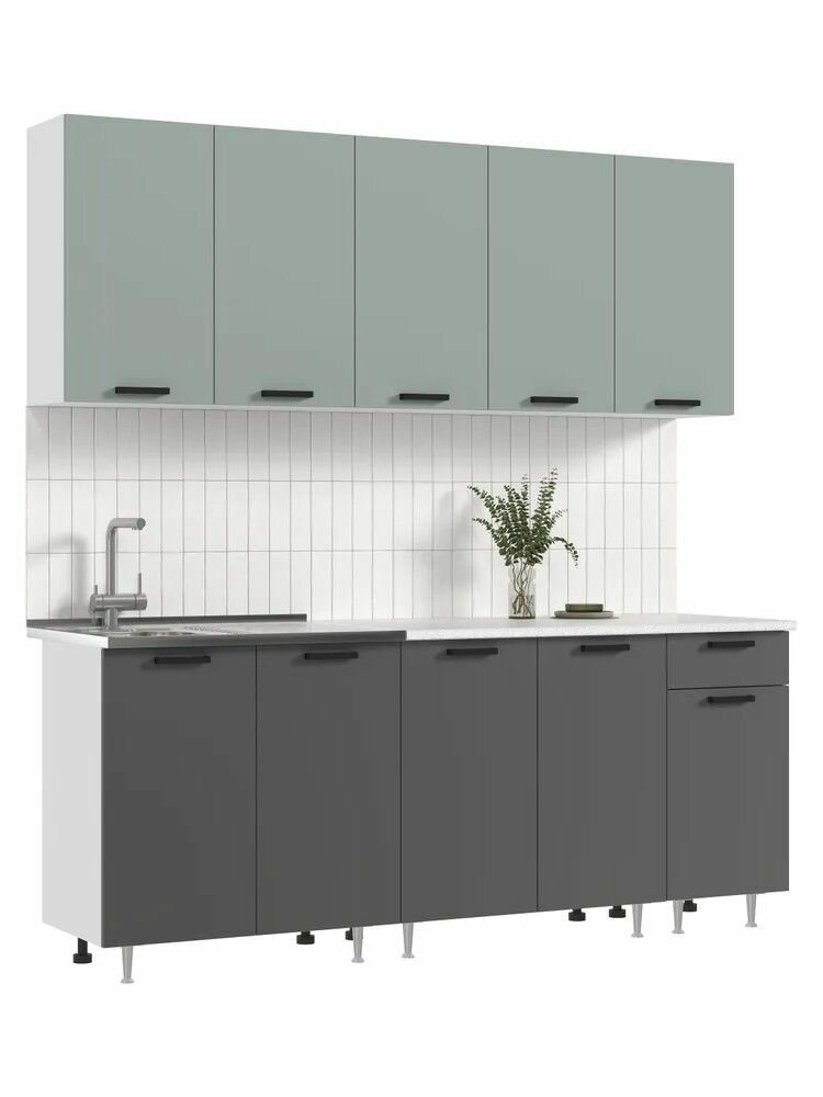 Кухонный гарнитур 2м Рио NEW сумеречный голубой/графит, белый со столешницей, МИФ