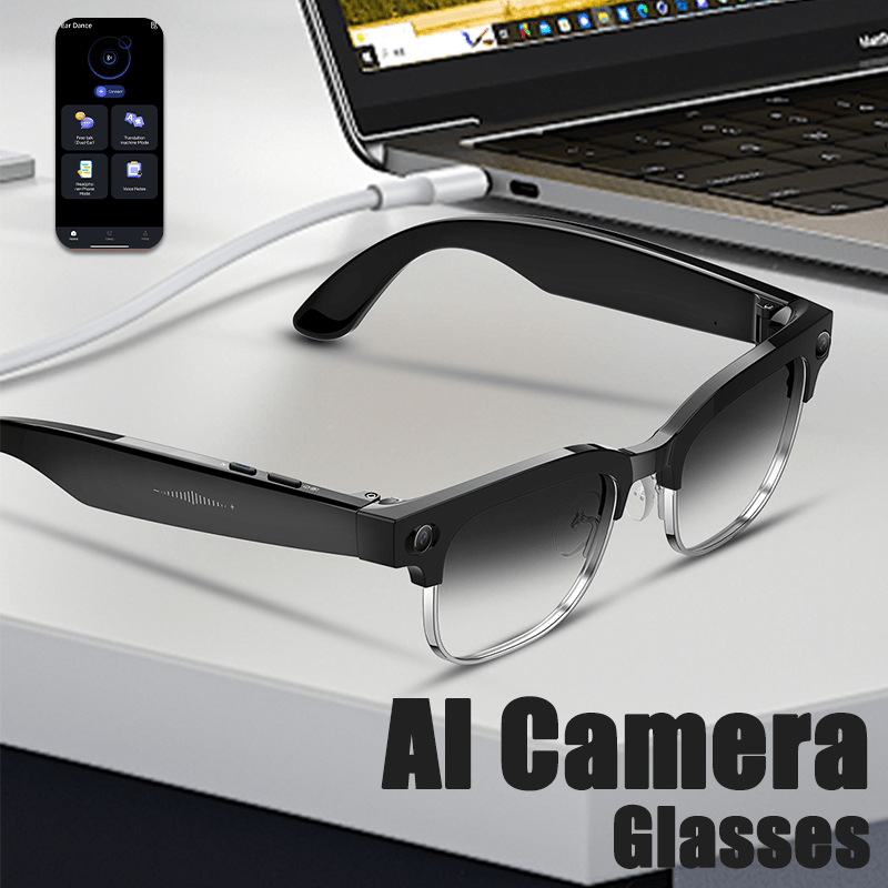 AI Smart Glasses with Real-Time Translation & Object Recognition, 4K Camera, Wireless, Magnetic Charging, Long Battery Life, Open-Back Design, Built-in Mic, USB-Powered - Ultra-Lightweight Smart Glasses for Travel, Business, Camping