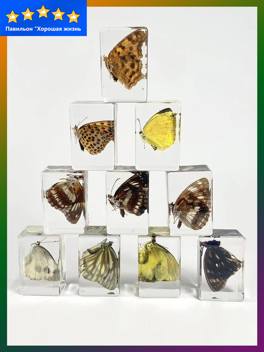 Набор "Слепой ящик: Бабочка в янтаре" 6 шт ручная работа, эпоксидная смола + секретные биологические образцы (кристаллы/насекомые), учебное пособие, коллекционирование