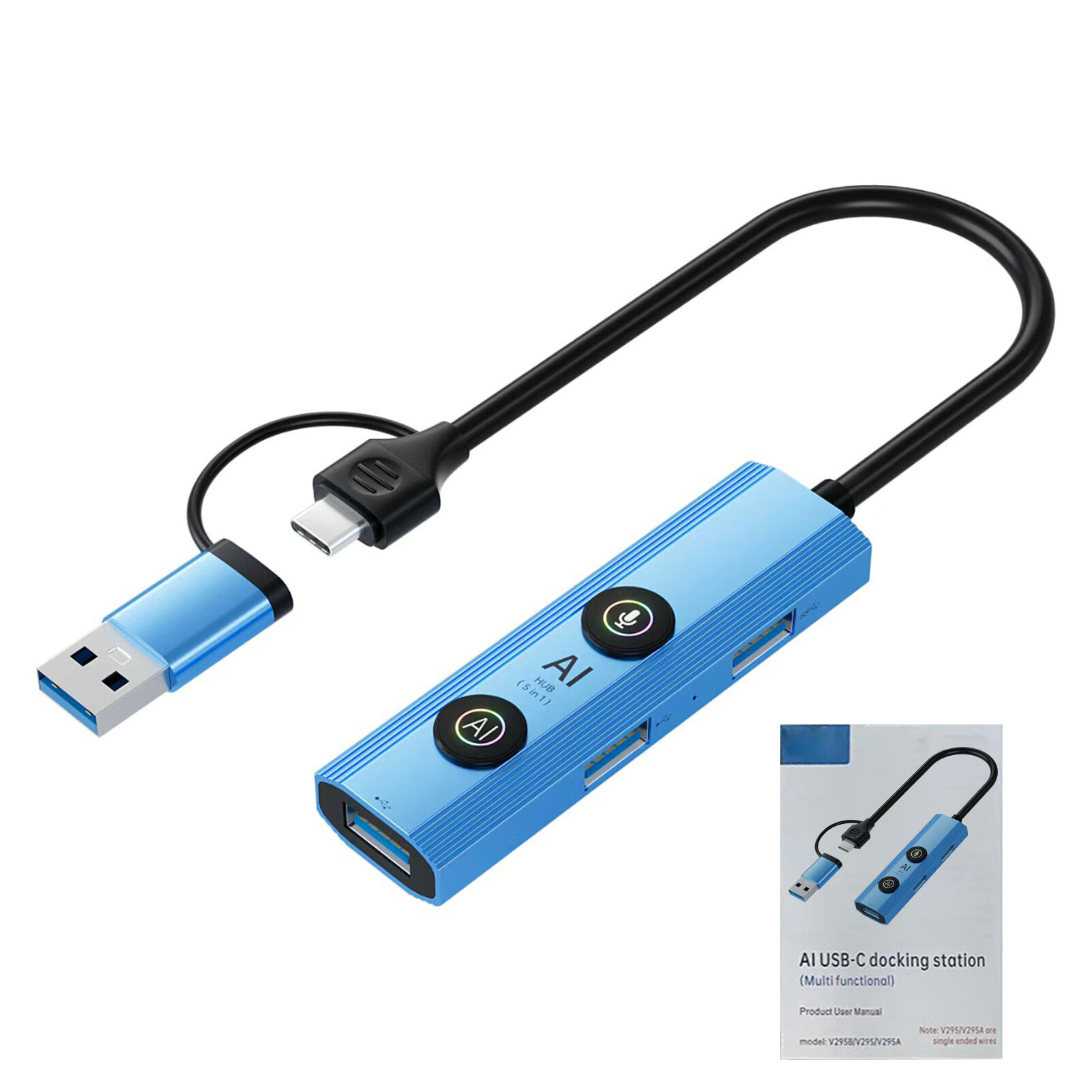 Smart AI Dock Station Voice Translation Многофункциональный USB -концентратор с двойным интерфейсом GPT Deepseek