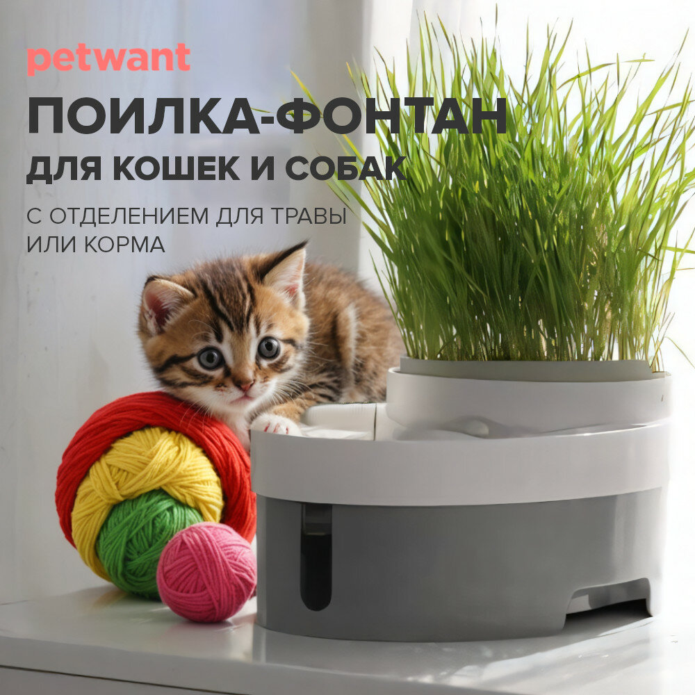 Автопоилка фонтан Petwant PW-101 3в1 с отделением для корма или травы