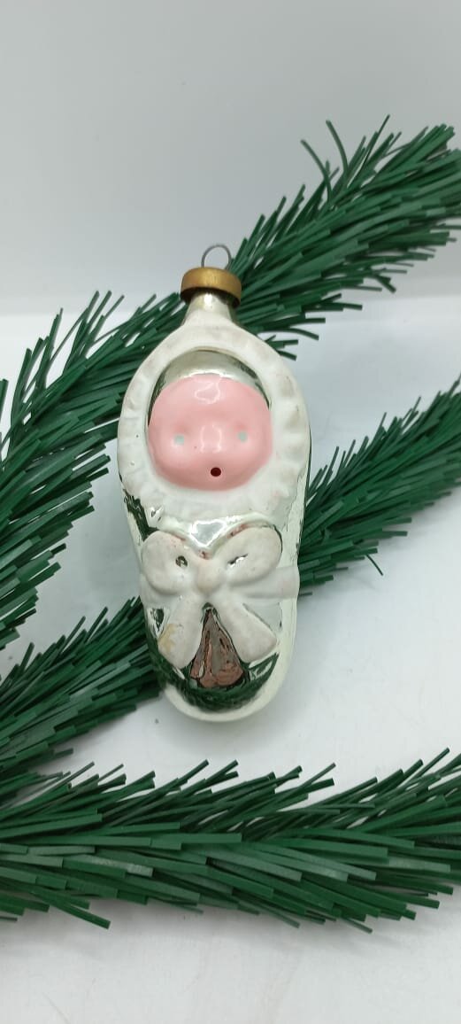 Елочная игрушка Малыш подвесная винтажная советская, стекло, СССР