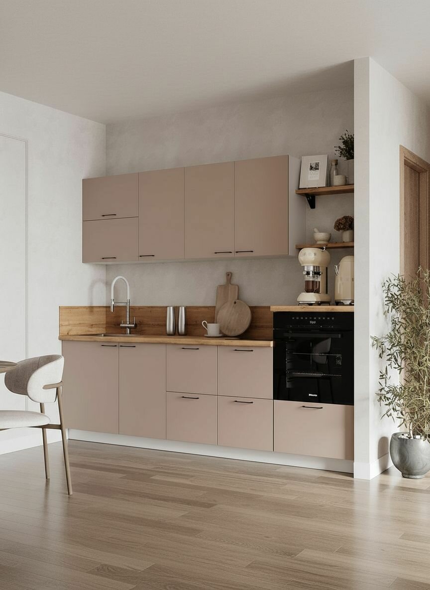 ARNIKA Кухонный гарнитур со столешницей "Дакия" 2,55м х 2,4м, цвет крем, фасад Эмаль