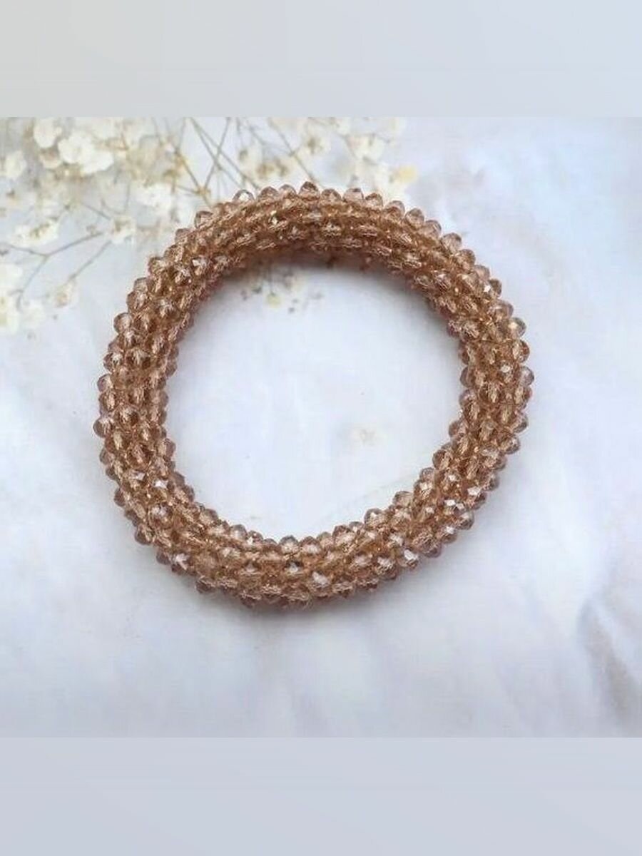 Резинка для волос - браслет бежевая с кристаллами