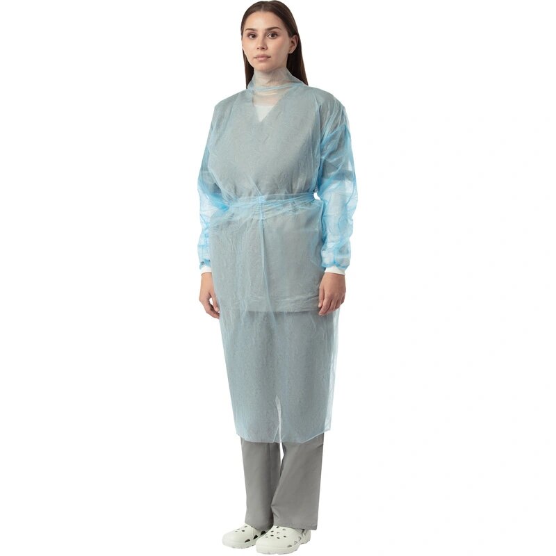 Халат н/с, на завязк, рук. манж, дл.140см, XXL, пл 25, голуб, 10 шт/уп