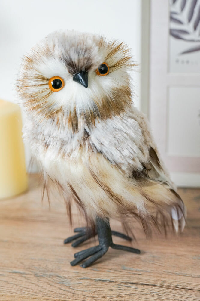 Декоративная фигура сова ромми, искусственный мех, перо, 20 см, Winter Deco 1135238