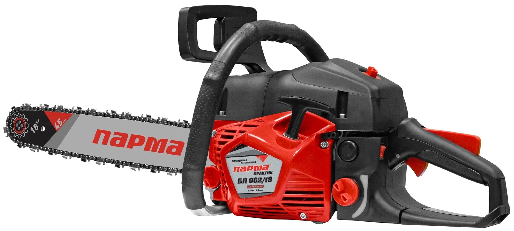 Бензопила Парма БП 062/18, антивибрационная система, 2400 Вт, 3.2 л. с, 45 см