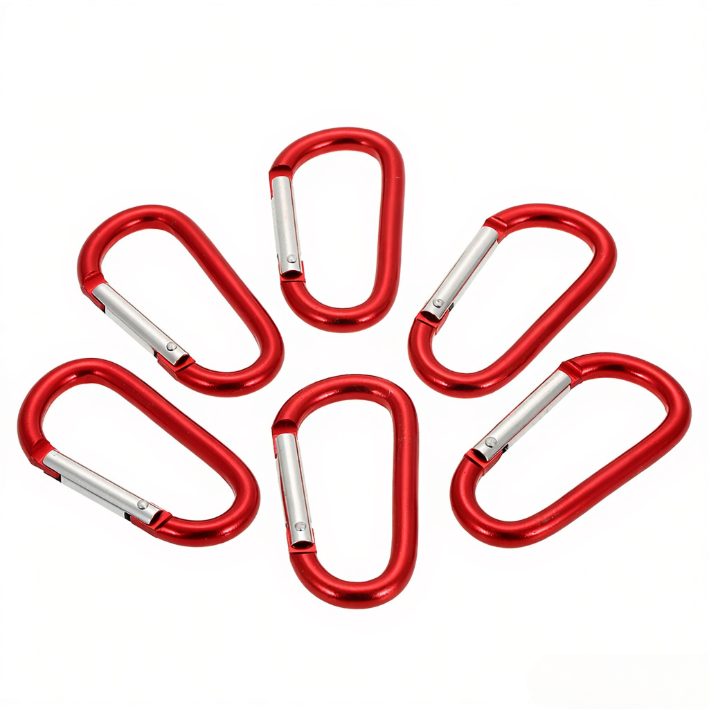 Пакет из 6 алюминиевых карабинеров с замком D-кольцо карабинерное брелок крючок, цвет: Серебристый / Фиолетовый / Красный / Черный / Зеленый (Доступно), материал: Алюминиевый сплав, размер: 7.7*4см, вес: 17г/шт, вес упаковки: 110г, размер упаковки: