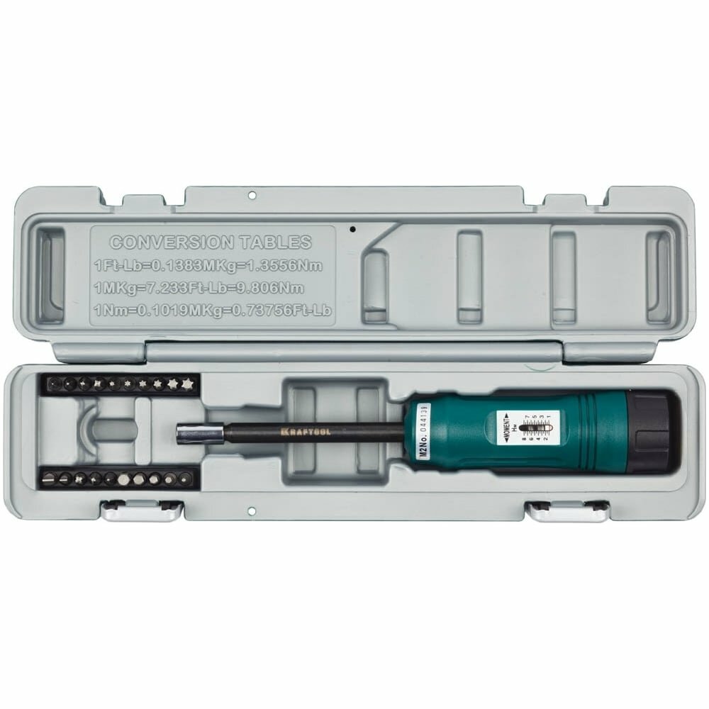 Динамометрическая отвертка со шкалой KRAFTOOL 1-8 Нм, регулируемая, в боксе 64030