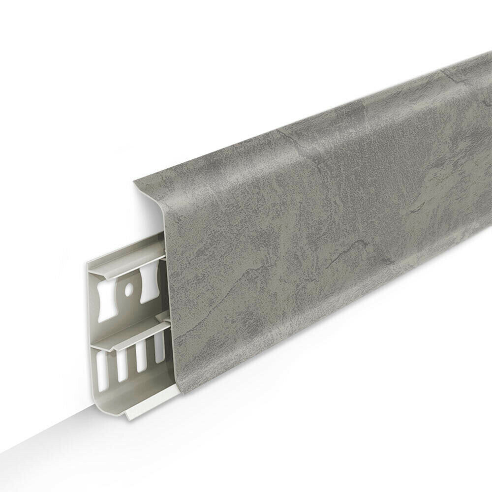 Плинтус ПВХ напольный Деконика 70 мм лофт светло-серый 2200 мм Г-профиль с кабель-каналом