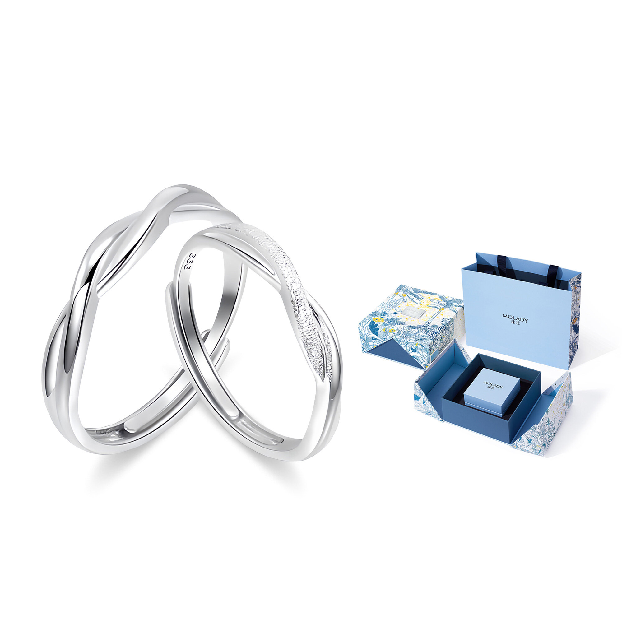 Кольца унисекс MOLADY серебряные, s999 fine silver, OneSize EU, endless love couple rings, dreamy森林箱