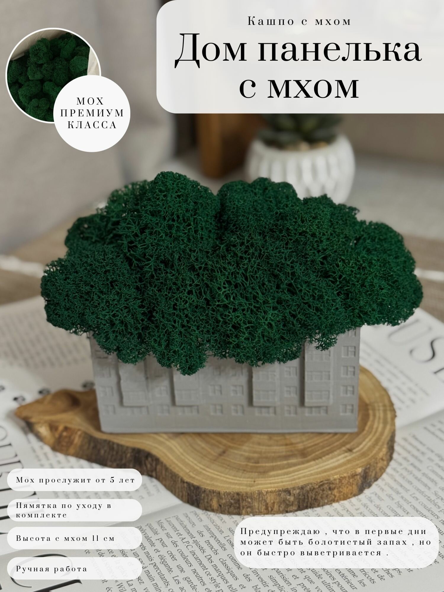 Кашпо с мхом , советская панелька/хрущевка , кашпо из гипса пятиэтажка