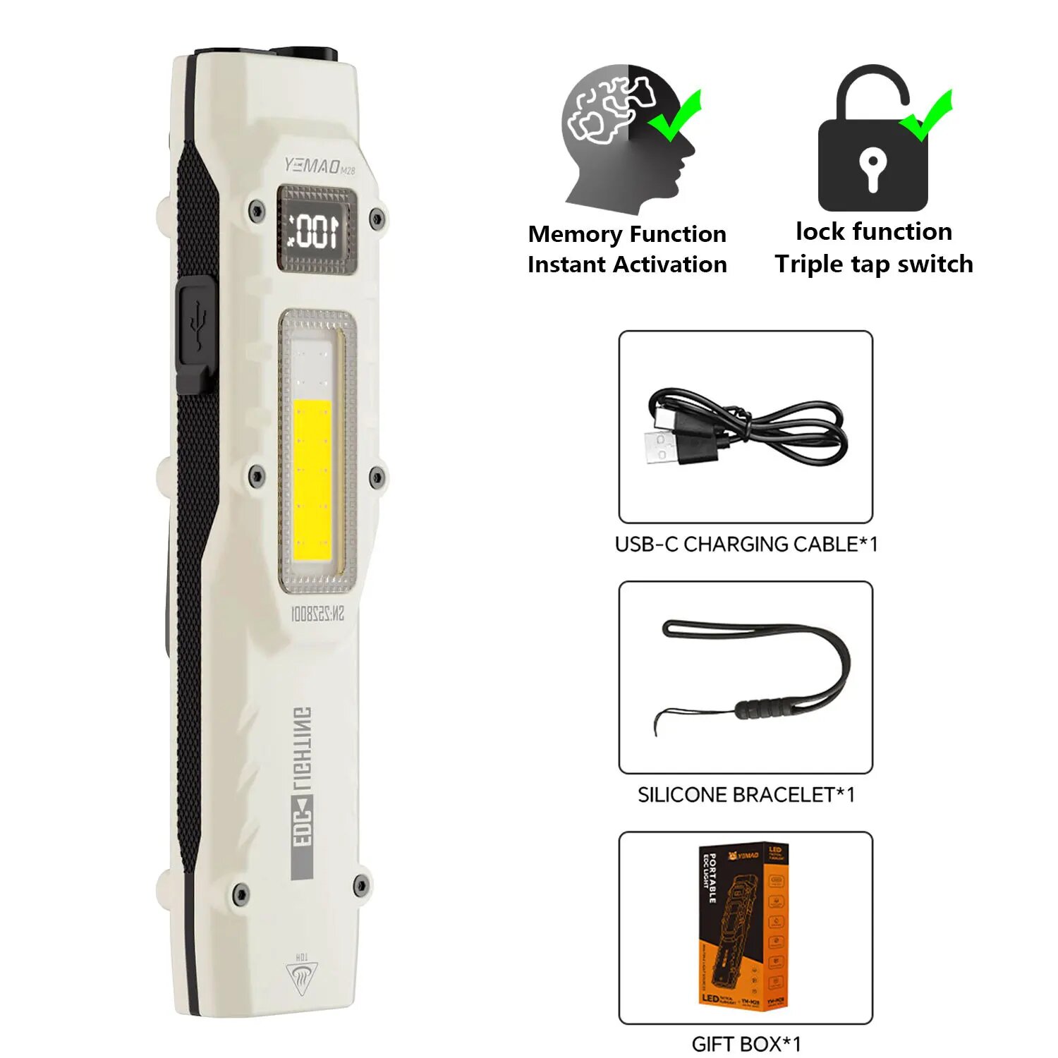 YEMAO EDC Фонарь, сталь, белый свет, M28S black lock1