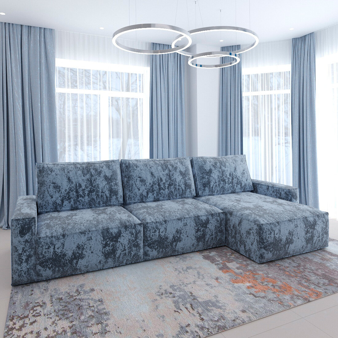 Диван угловой КМК, ортопедический, раскладной, с ящиком, велюр, с атаманкой