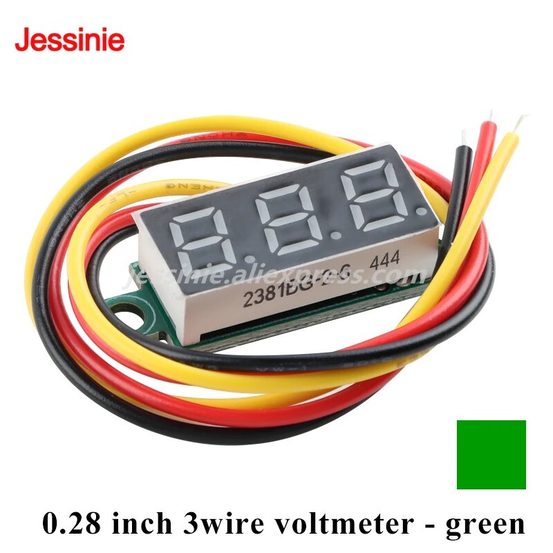 Вольтметр цифровой 0.28" 3-проводной зеленый, Model Number: 2pcs