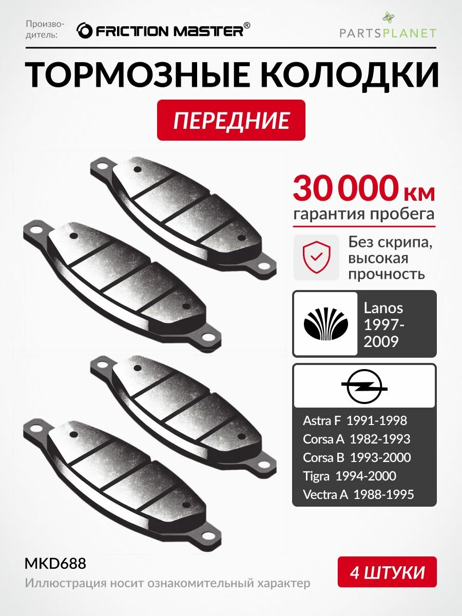 Тормозные колодки передние на Дэу Ланос, Опель Астра, Корса