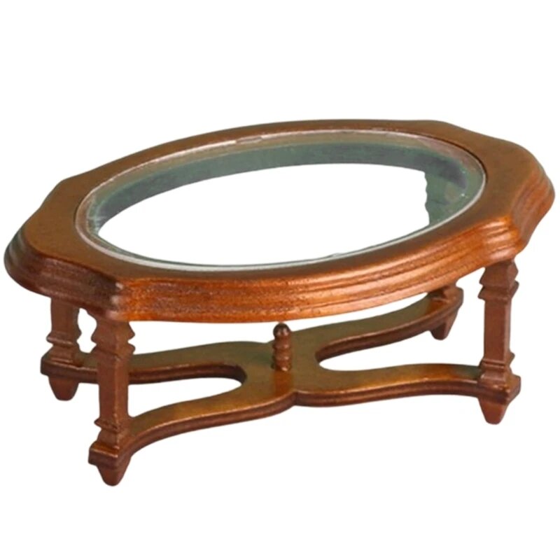 1/12 масштаб кукольный домик миниатюрный винтажный деревянный овальный журнальный столик со стеклянной столешницей чайный столик для кукольного домика мебель для гостиной