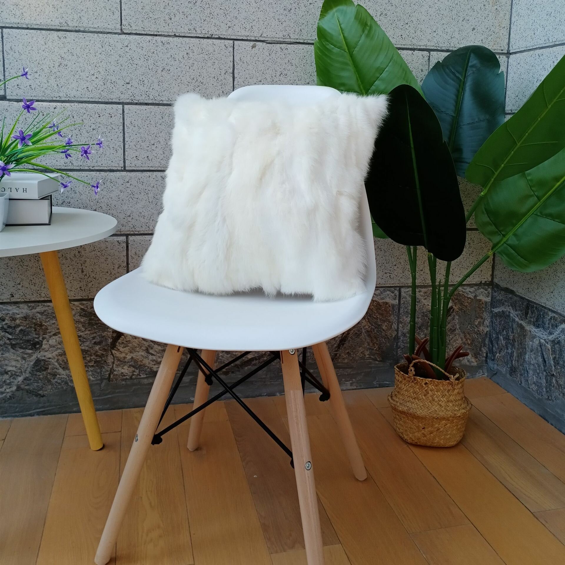 Подушка из кроличьего меха INS Легкая роскошь Простая спальня Диван Кровать Интернет-знаменитость Пэчворк Цветная наволочка Диванная подушка Чехол для подушки