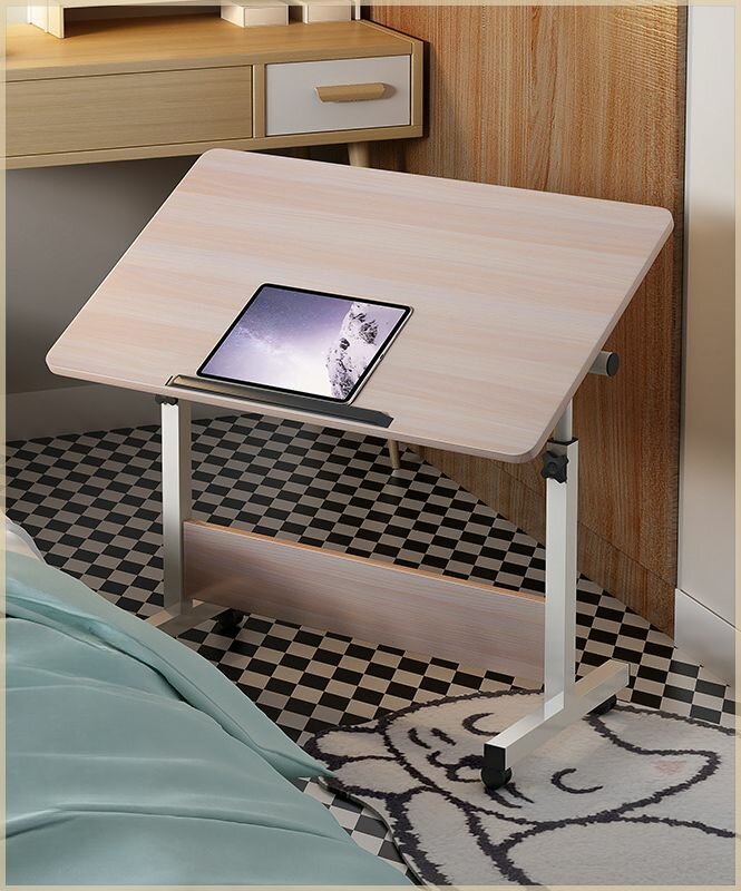 Стол для ноутбука, мобильный, складной, с регулируемой высотой, на колесах, 60*40 см, цвет под дерево