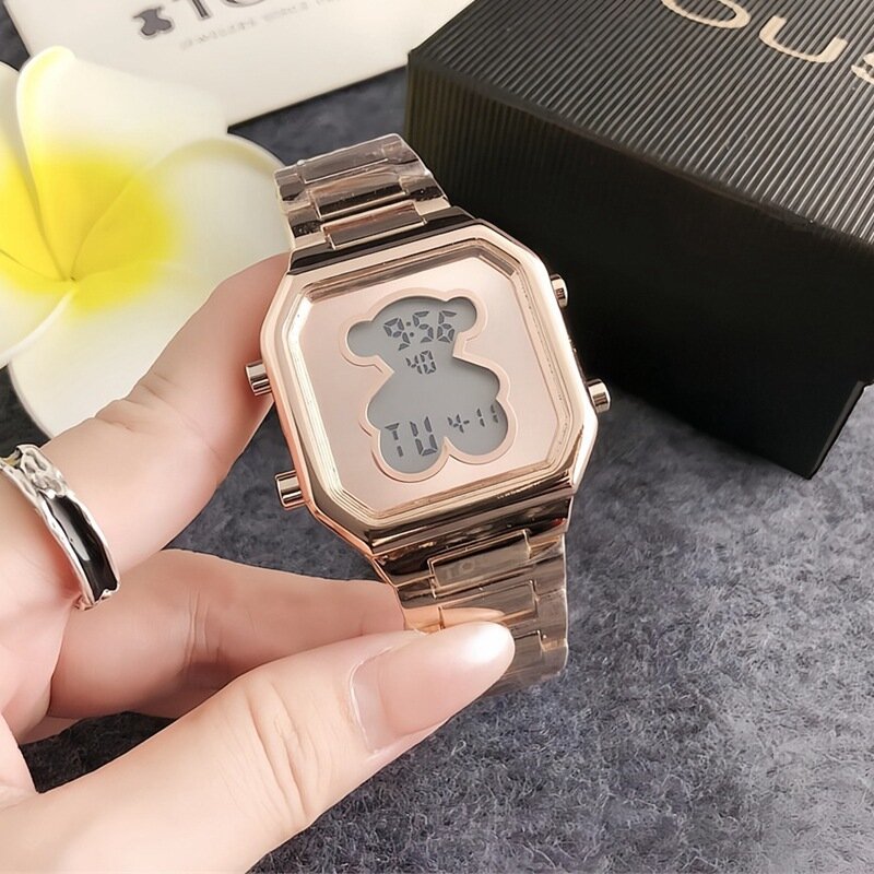 Испанский модный бренд электронных часов, европейские стильные наручные часы с цифровым дисплеем, милый квадратный стиль медведя, горячая распродажа за рубежом