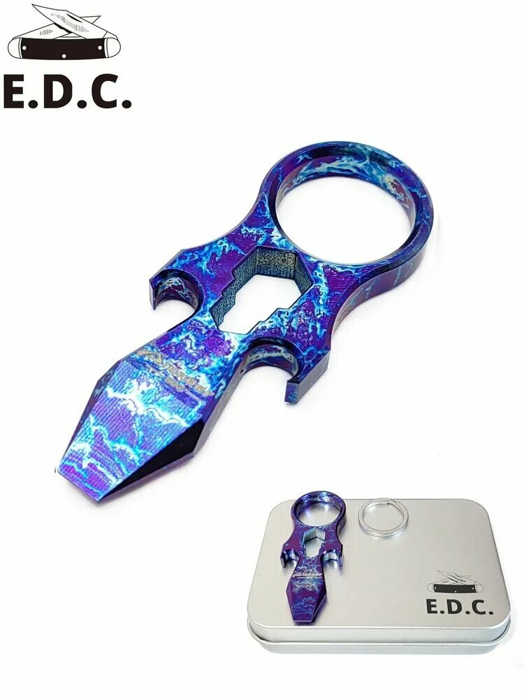 Титановый EDC карманный инструмент с открывалкой для бутылок и шестигранным ключом.