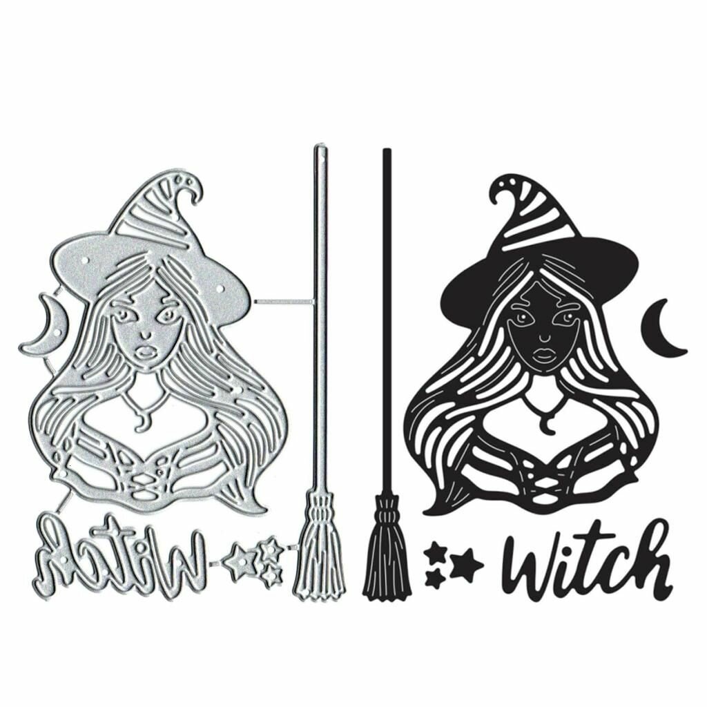 Ведьма на Хэллоуин металлический трафарет