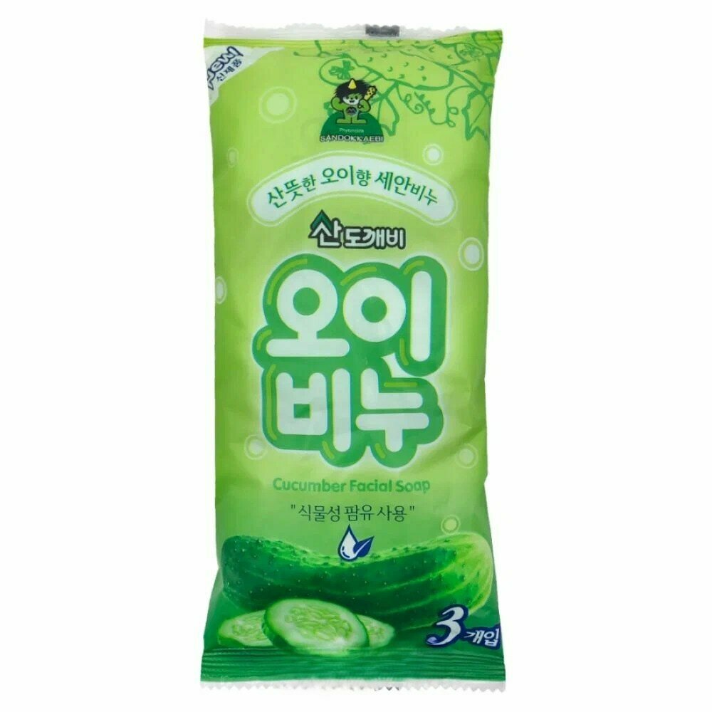 Косметическое туалетное мыло для лица Sandokkaebi, на основе плодов масличной пальмы, с ароматом огурца, 80 г х 3 штуки
