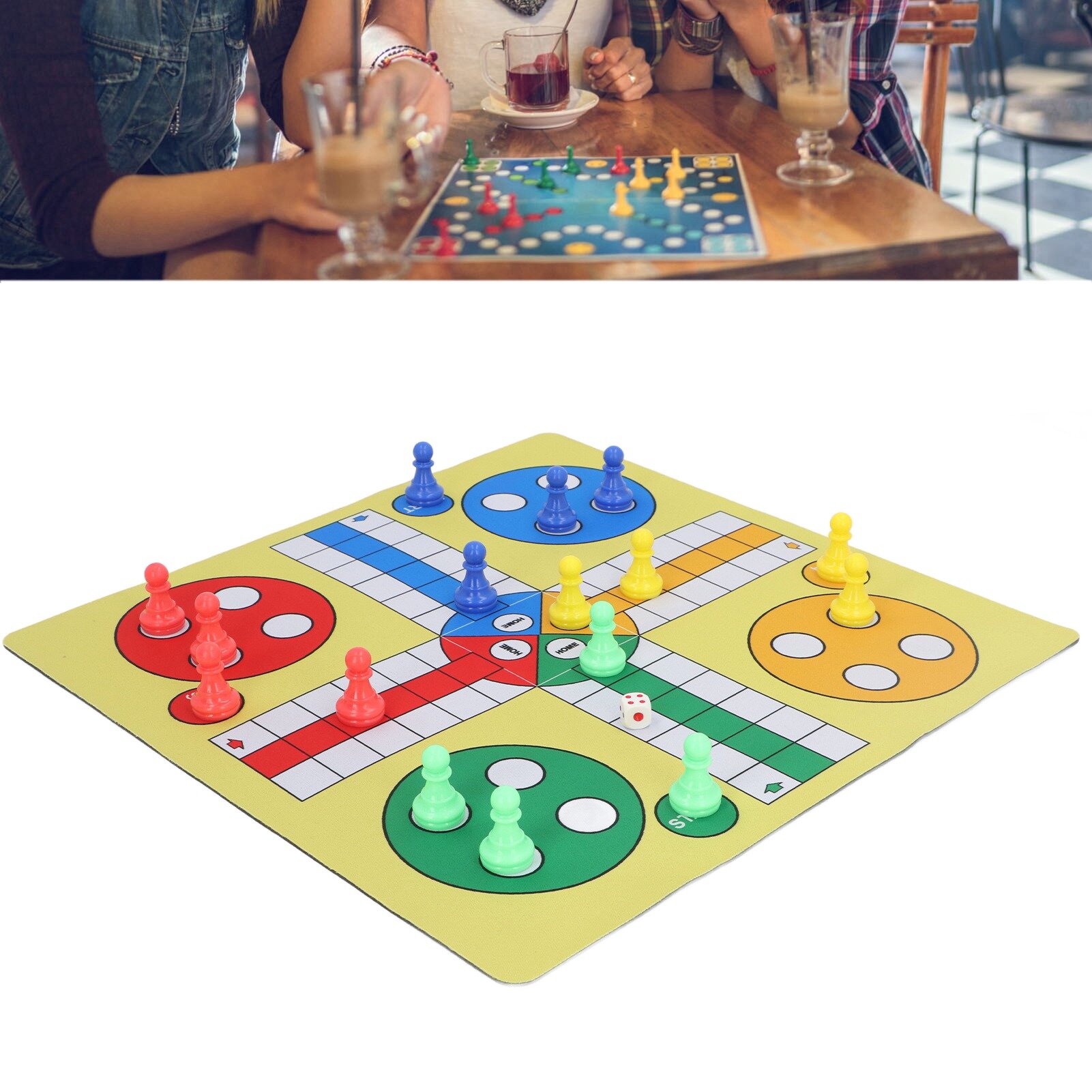 Шахматный набор Ludo, складной игровой коврик с 16 шахматными фигурами и 1 игральной костью, обучающая семейная игра Ludo для детей и взрослых