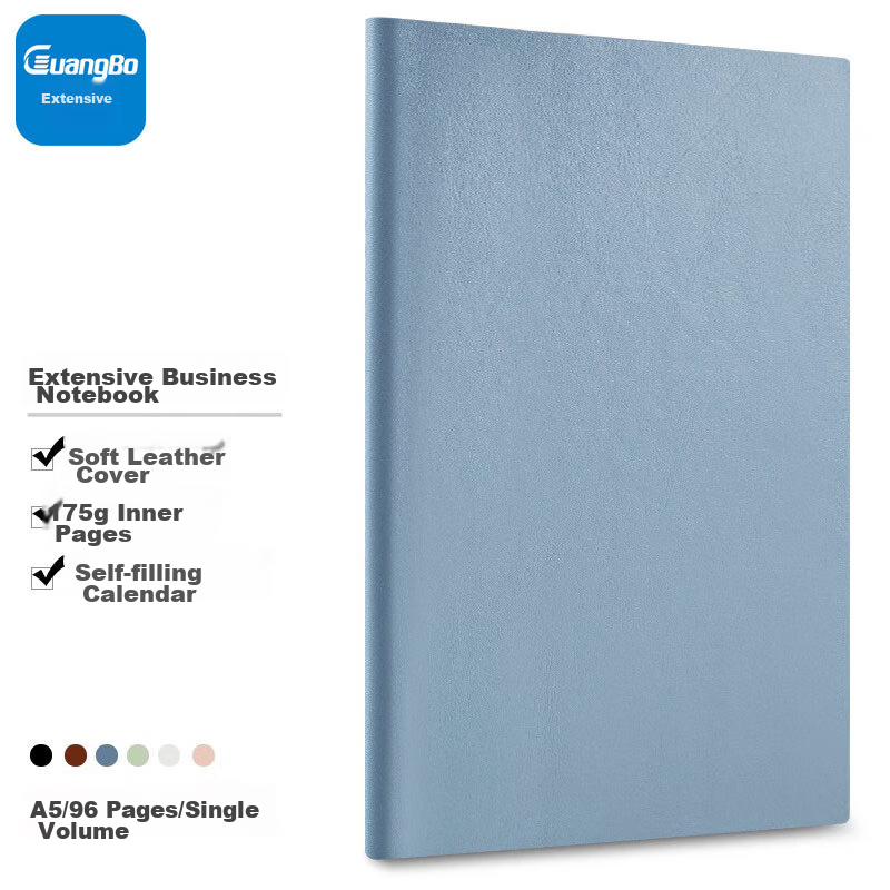 GuangBo A5/96 Sheets Soft Leather Notebook, PU Business Office Diary, Journal, Stationery, Meeting Notebook, Macaron Blue, GBP25669