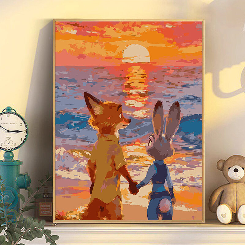 Цифровая масляная живопись Zootopia 2, DIY раскраска, аниме периферия, декоративная живопись, акриловая краска, простая ручная живопись