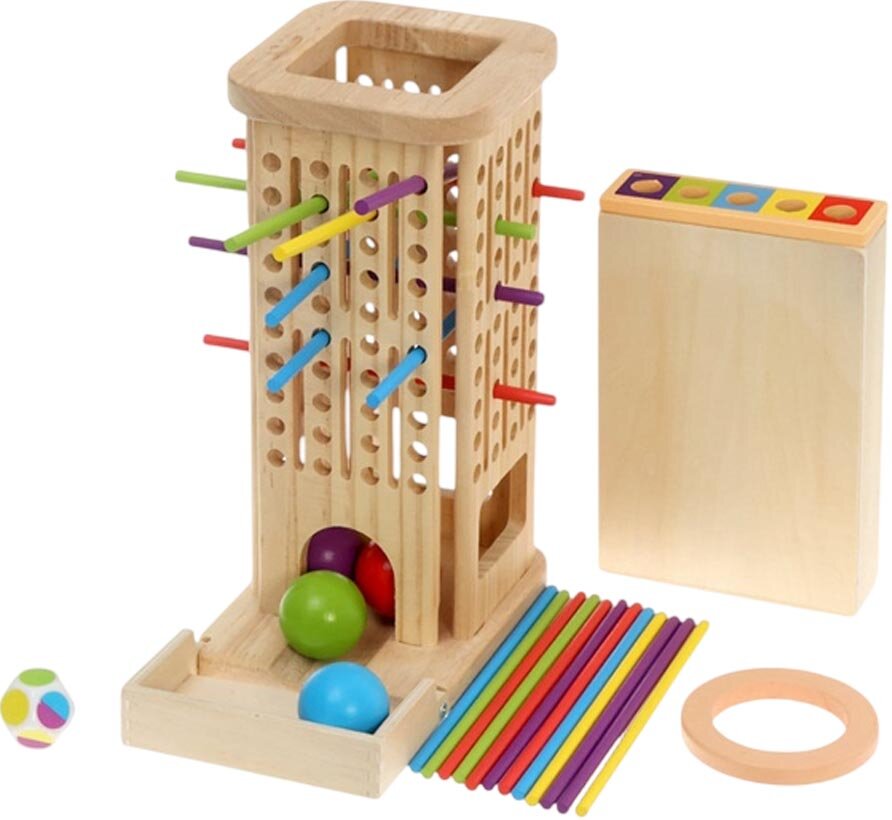 Настольная деревянная игра-сортер "Башня", развивающий набор по методике Монтессори, высота 21 см, 47 деталей