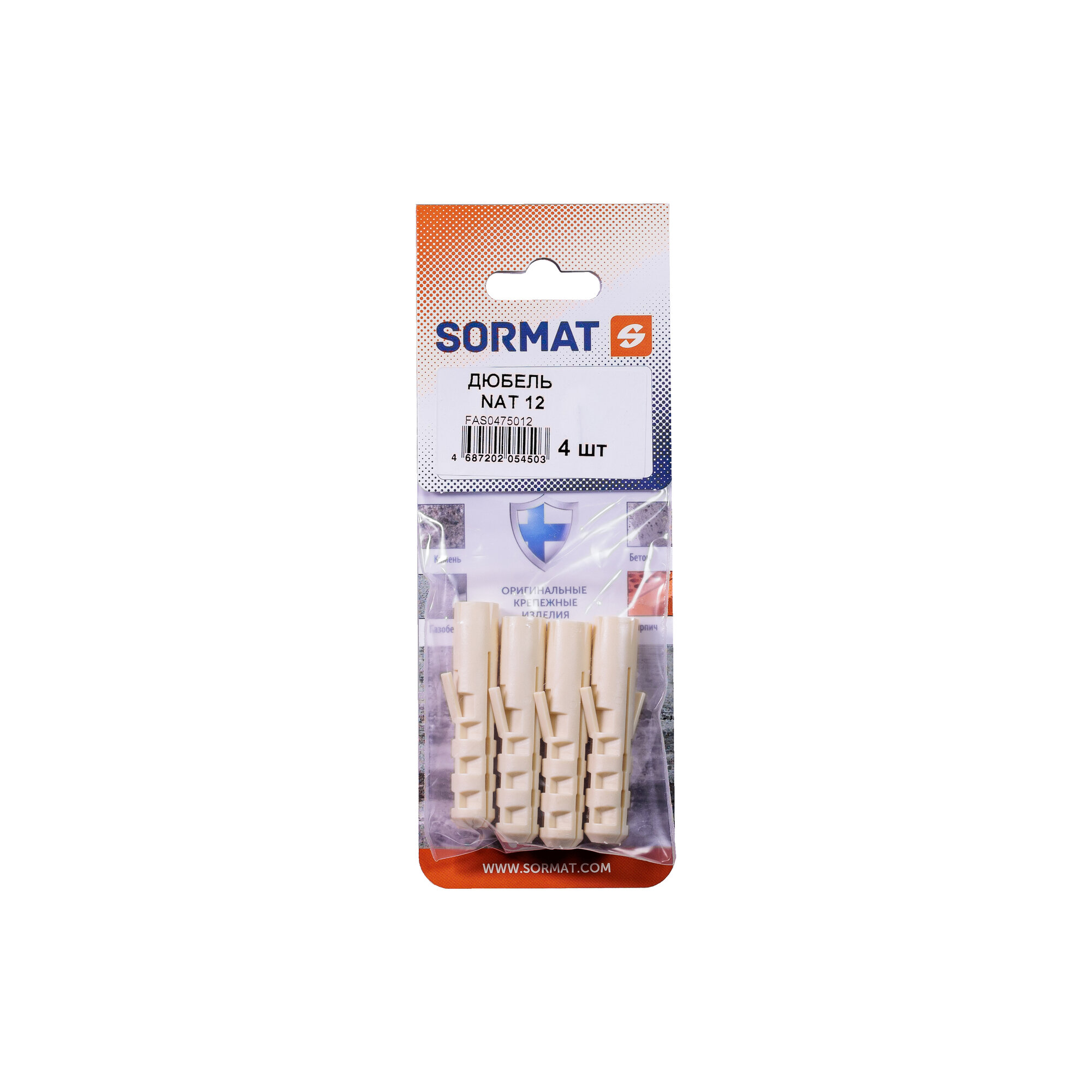Дюбель нейлоновый SORMAT NAT 12x60 4 шт FAS0475012