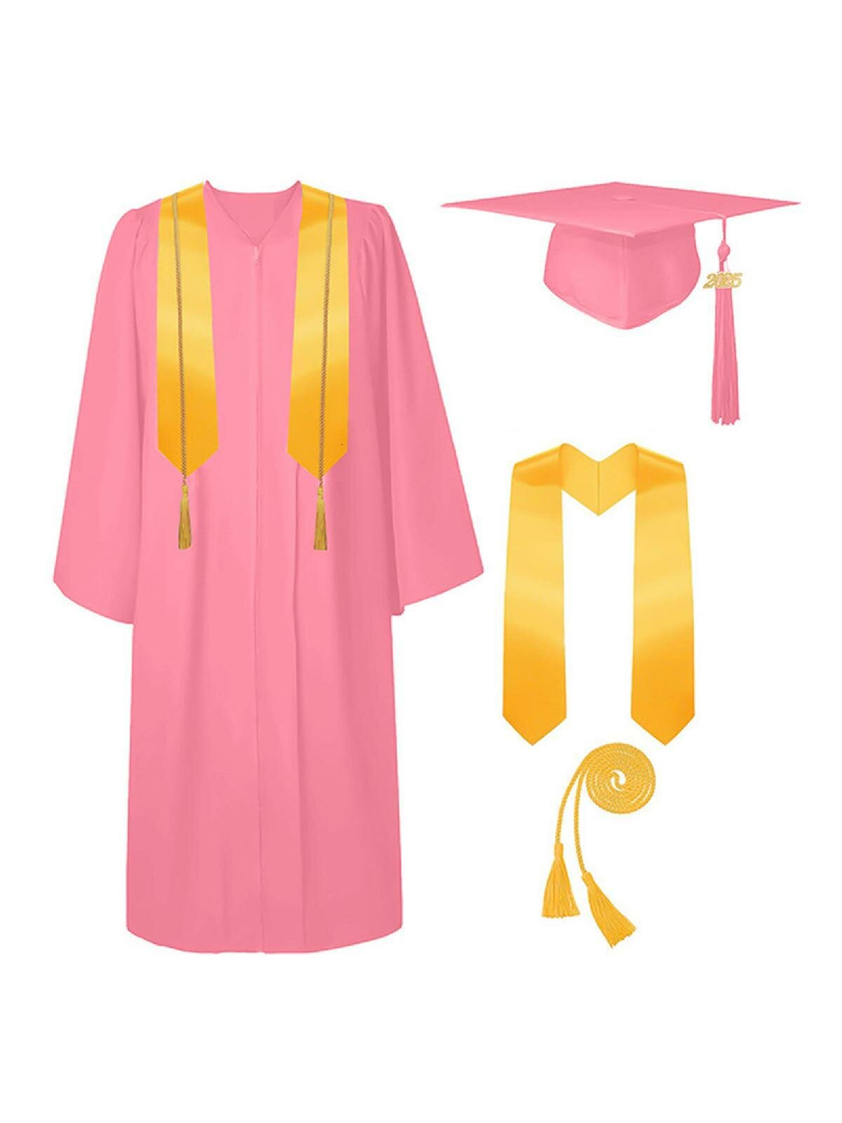 Комплект мантий и шапочек для выпускников 2025, Светло - розовый - S